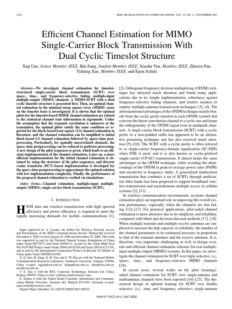 Efficient Channel Estimation For MIMO | PDF | Orthogonal Frequency Division Multiplexing | Mimo