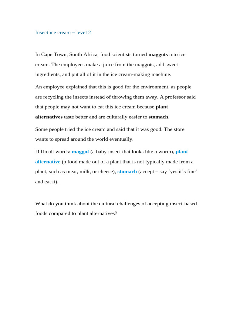 Insect Ice Cream - Level 2 | PDF