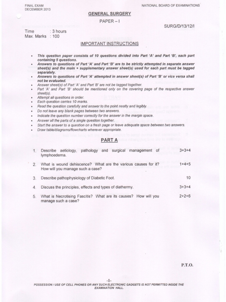 General Surgery DNB Paper | PDF