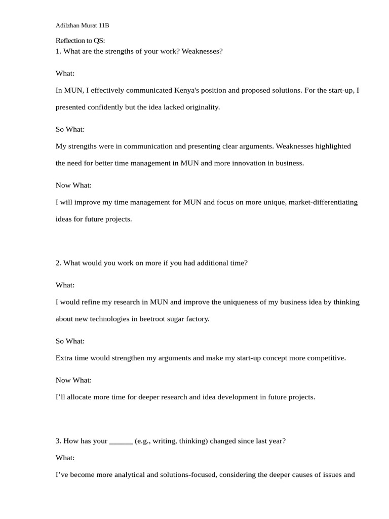 Reflection On Personal Perspective Adilzhan Murat 11B | PDF | Argument ...