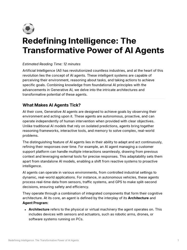 Transformative AI Agents Explained | PDF | Artificial Intelligence | Intelligence (AI) & Semantics