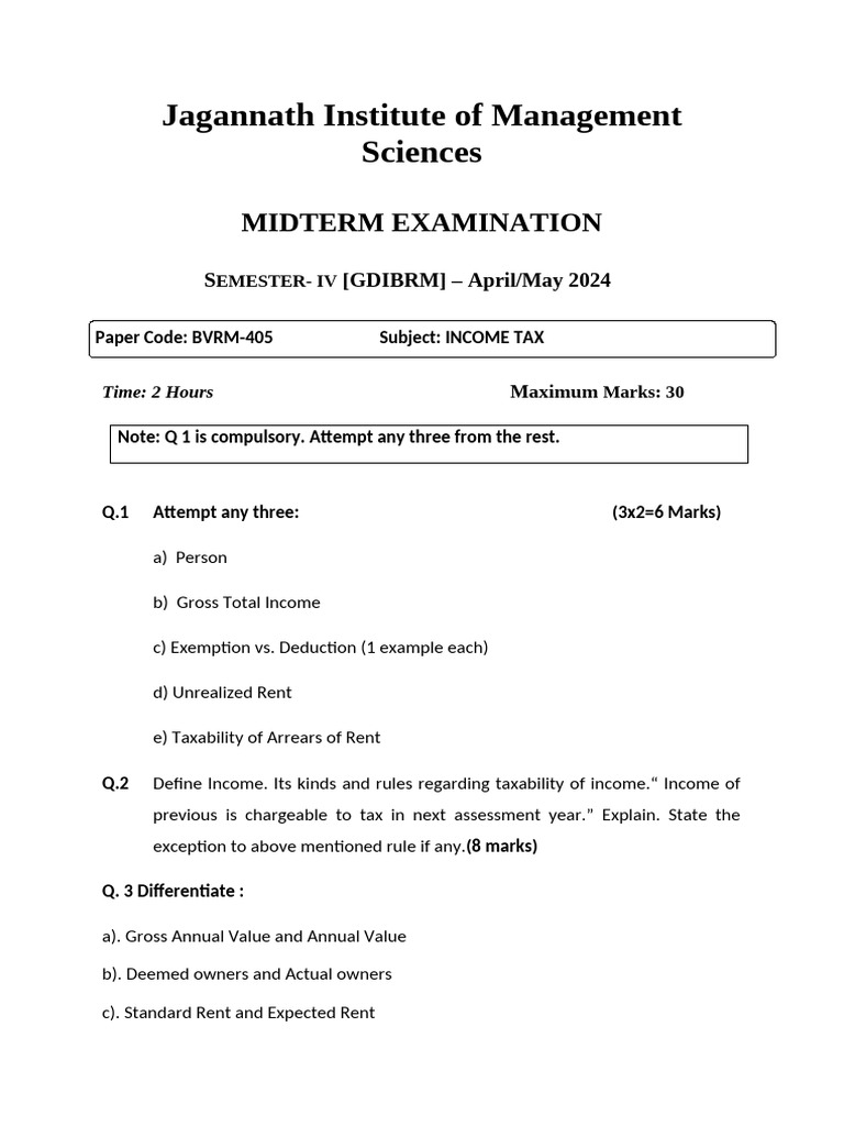 Income Tax Midterm Exam Guide 2024 | PDF