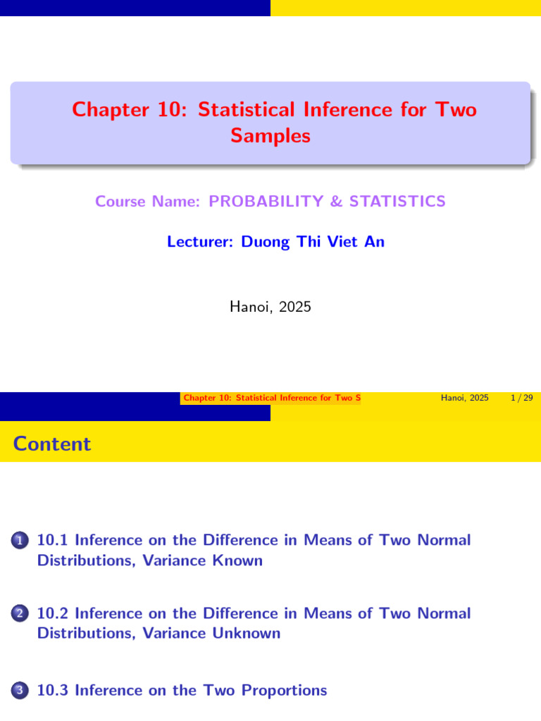 Statistical Inference for Two Samples | PDF | Normal Distribution ...