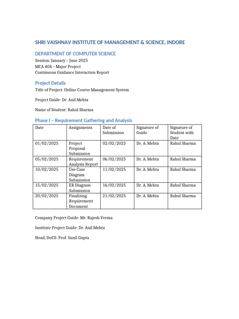 MCA Project Diary Formatted | PDF