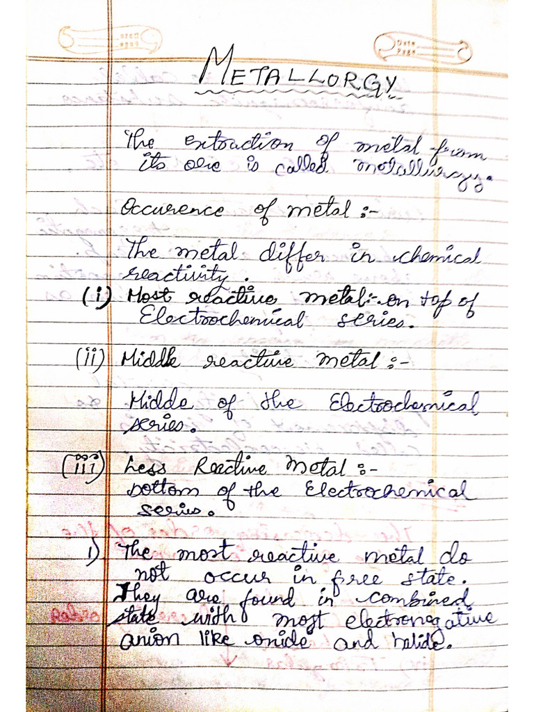 Metallurgy Class 12 | PDF