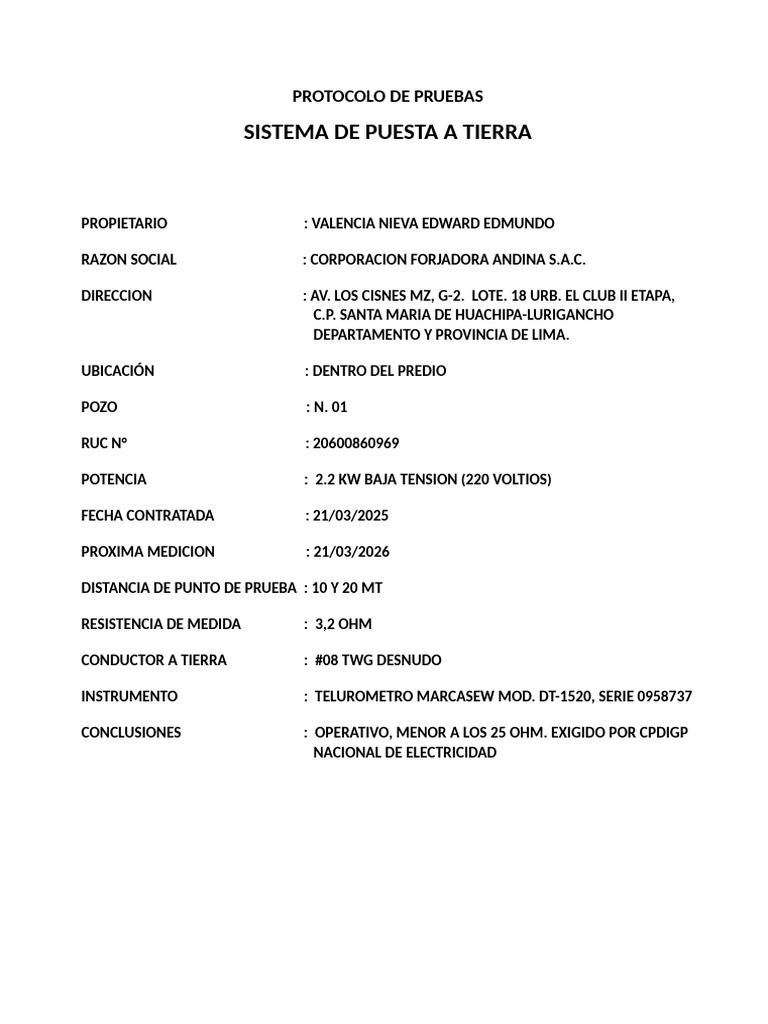 Protocolo de Pruebas | PDF