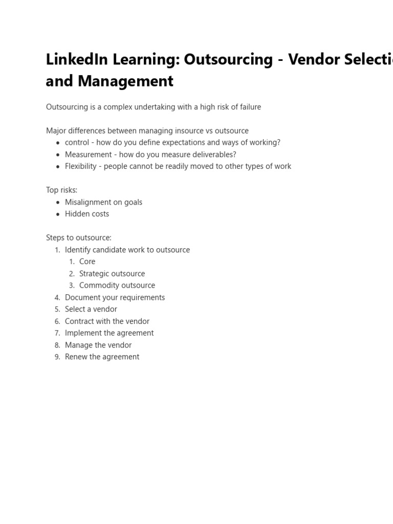 Outsourcing Vendor Selection Guide | PDF