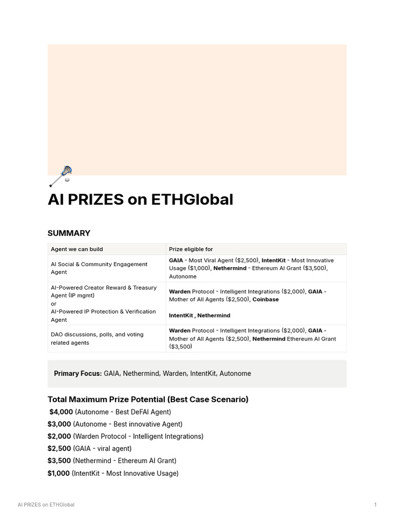Web3 Agent Prize - Ethglobal | PDF | Artificial Intelligence | Intelligence (AI) & Semantics