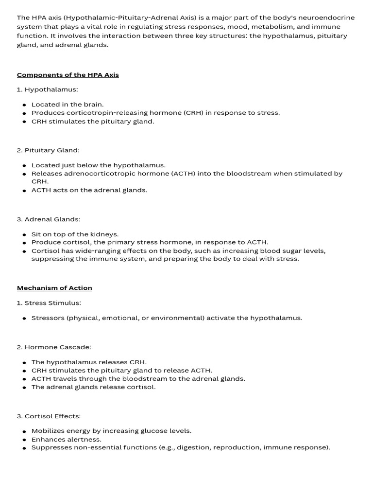 The HPA Axis (Hypothalamic-Pituitary-Adrenal Axis) Is A Major Part of The B - 20241120 - 020231 ...