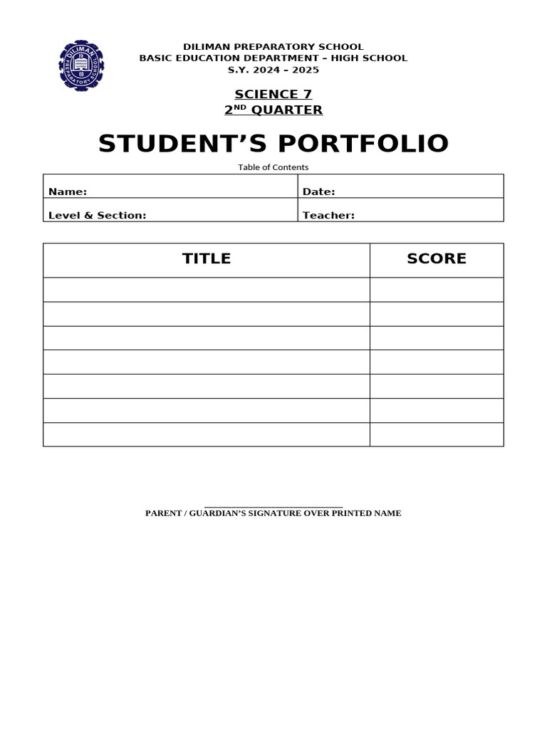 SCIENCE 7 2ND QUARTER PORTFOLIO SY 2024 2025+ (Table+of+contents) | PDF