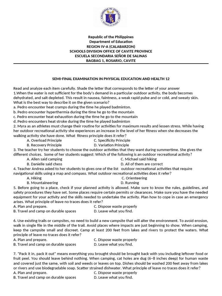 4q Semi-Finals-Periodical Exam g12 | PDF | Hyperthermia | Outdoor ...