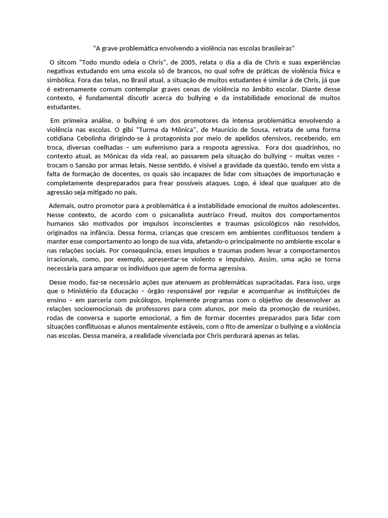 "A Grave Problemática Envolvendo A Violência Nas Escolas Bra | PDF ...