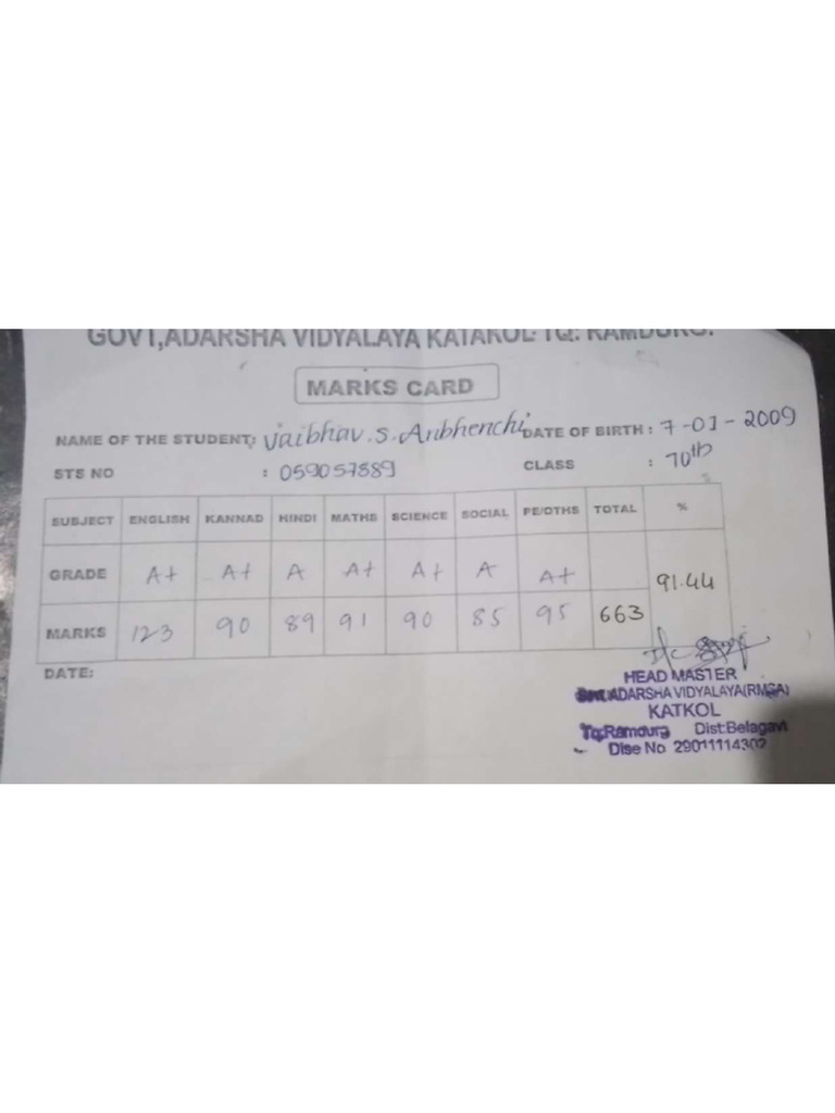 VAIBHAV MARKS CARD - Compressed | PDF