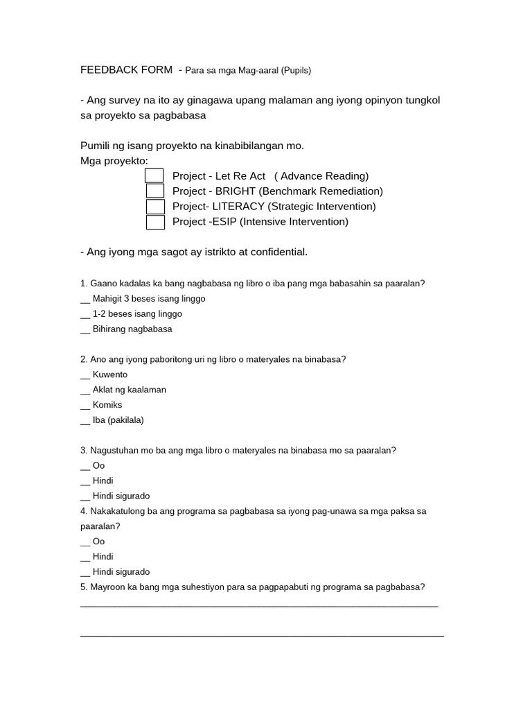 Feedback Form 1 | PDF