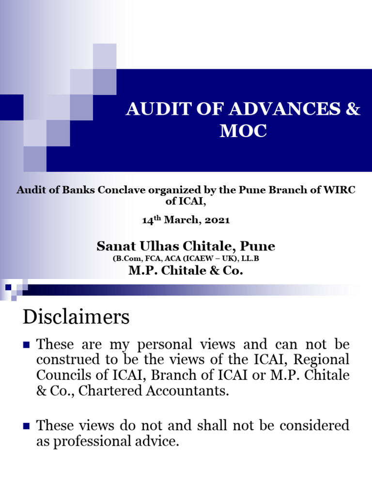 Audit Advances0 MOC CA Sanat Chitale | PDF | Loans | Banks