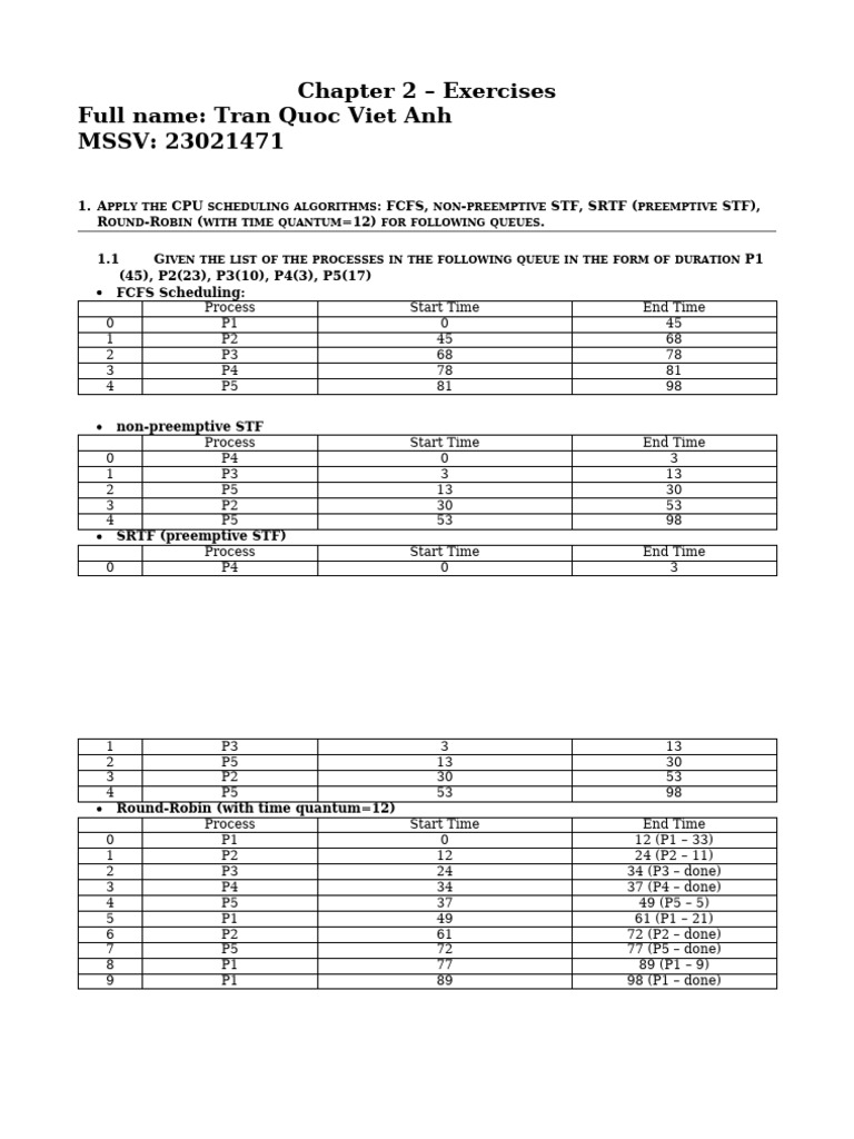 CPU Scheduling Algorithms Exercises | PDF | Scheduling (Computing) | Rationing