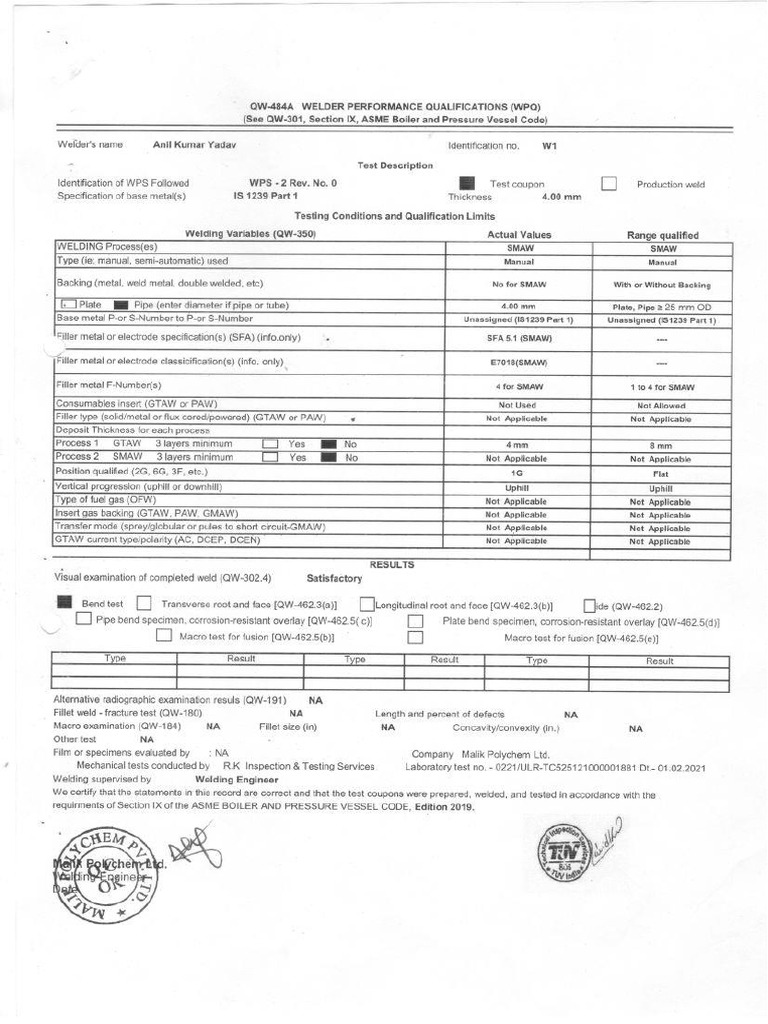 WPQ - Welder Performance Qualification | PDF