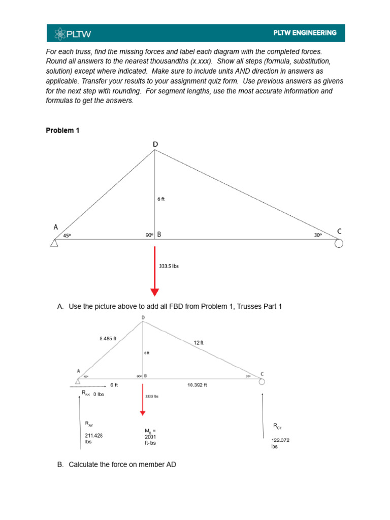 Truss Force Calculations and Diagrams | PDF