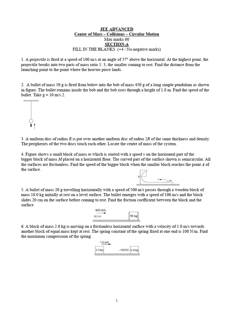 JEE ADVANCE (C.M Circular Motion - Collision) Paper 2 | PDF | Collision ...
