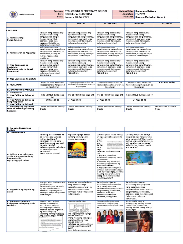 Q3-WEEK6-DLL-FILIPINO-2 | PDF
