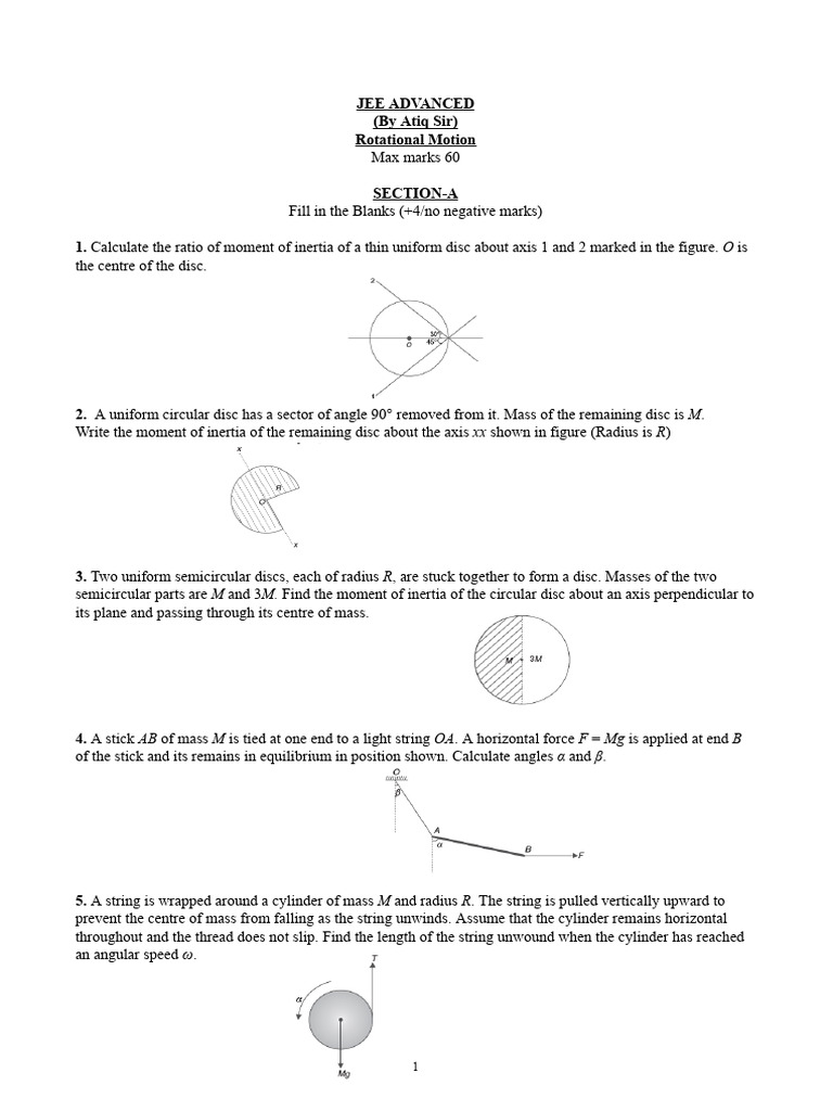 JEE ADVANCE (Rotation) Paper 1 | PDF | Force | Rotation
