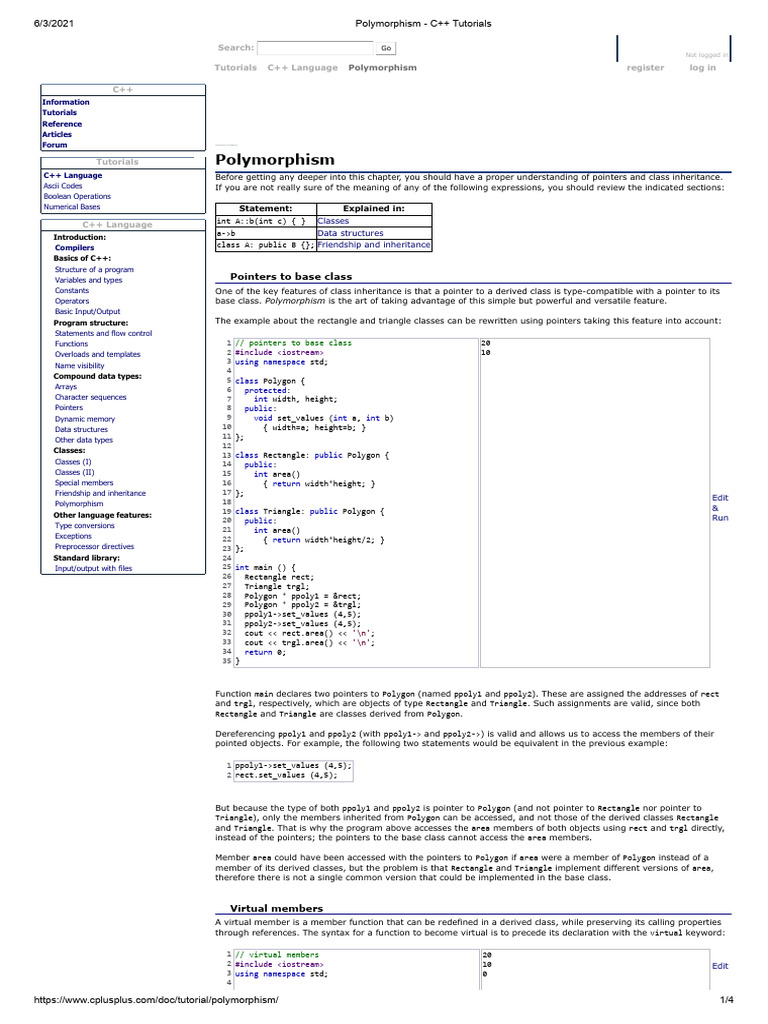 Polymorphism - C++ Tutorials | PDF | C++ | Pointer (Computer Programming)