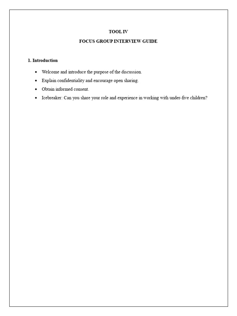 TOOL IV Focus Group Interview Guide | PDF