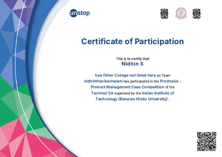 Certificate of Participation: Nidhin S | PDF