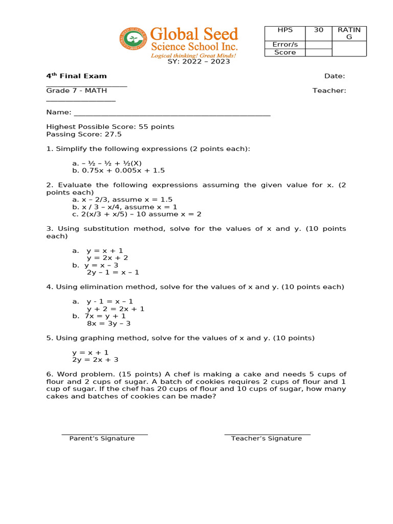 Math 7 Final exam (1) | PDF