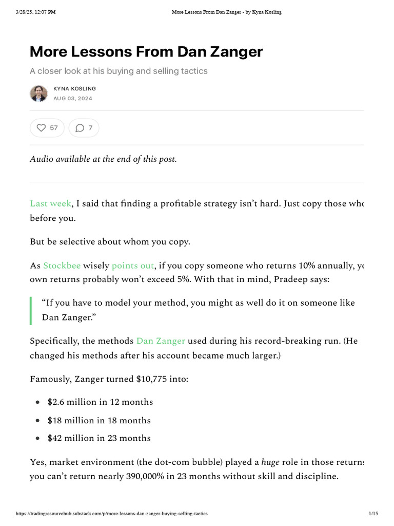More Lessons From Dan Zanger - by Kyna Kosling | PDF | Private Sector ...