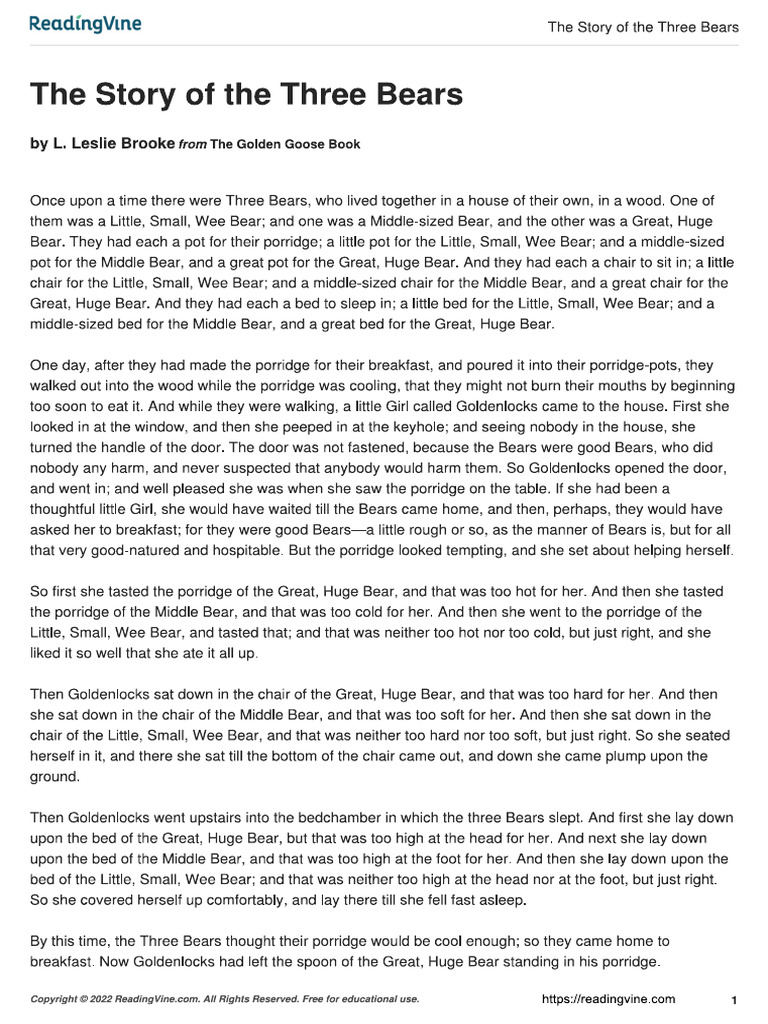 The Story The Three Bears | PDF