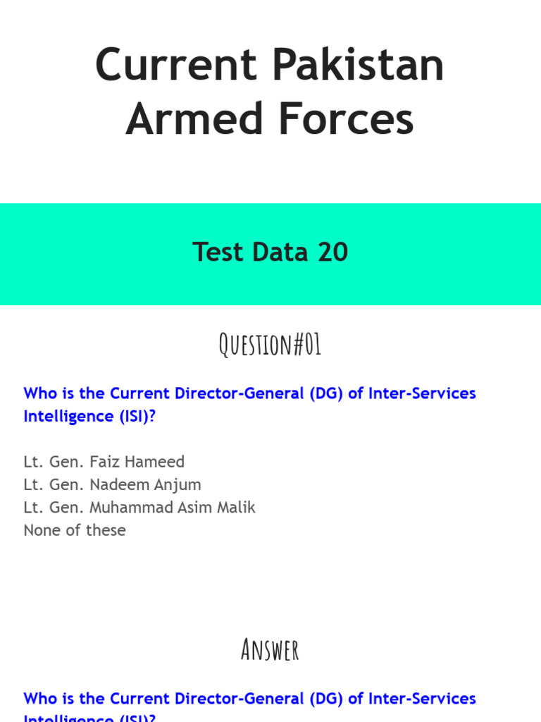 Current Pakistan Armed Forces - Test Data 20 | PDF | Pakistan Army ...