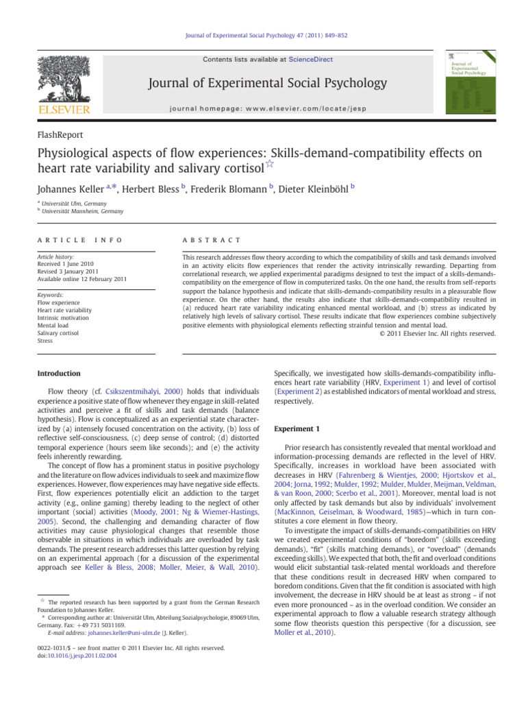 Physiological Aspects of Flow Experience | PDF | Psychology ...