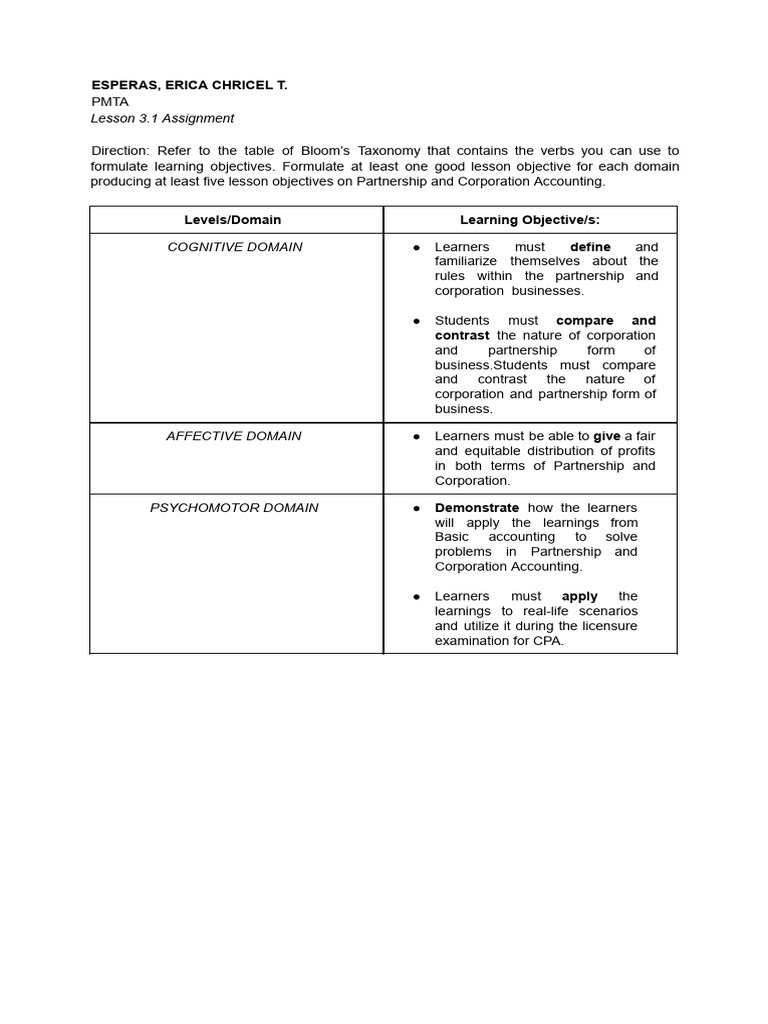 PMTA - Lesson 3.1 Activity | PDF