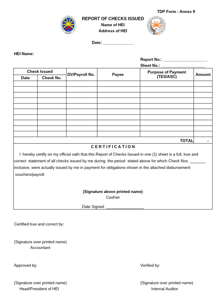 Annex 9 Reports of Checks Issued RCI Updated | PDF