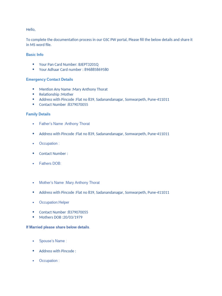 Basic Information Form | PDF