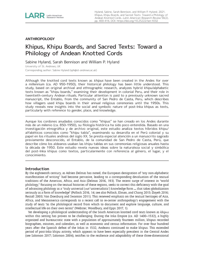 Khipus Khipu Boards and Sacred Texts Tow | PDF