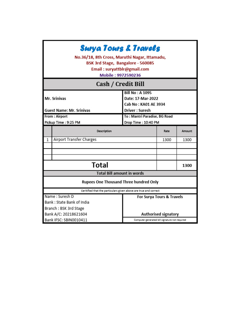 Travel Receipt Template | PDF