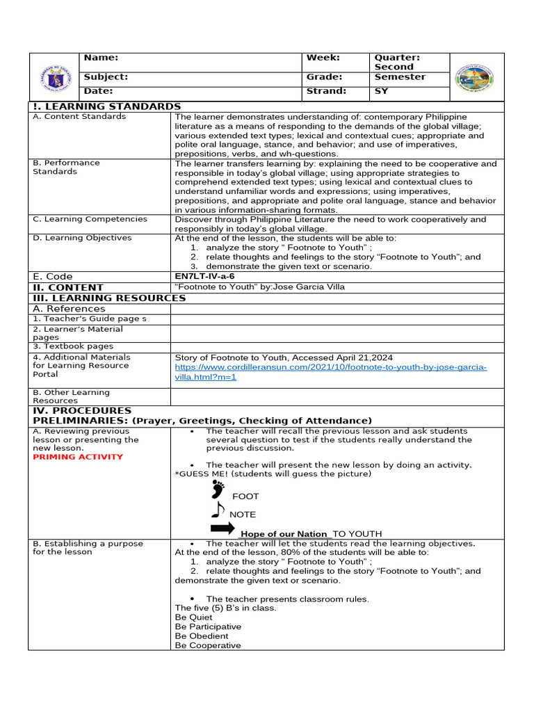 4AS Lesson Plan Template | PDF | Cognitive Science | Behavior Modification