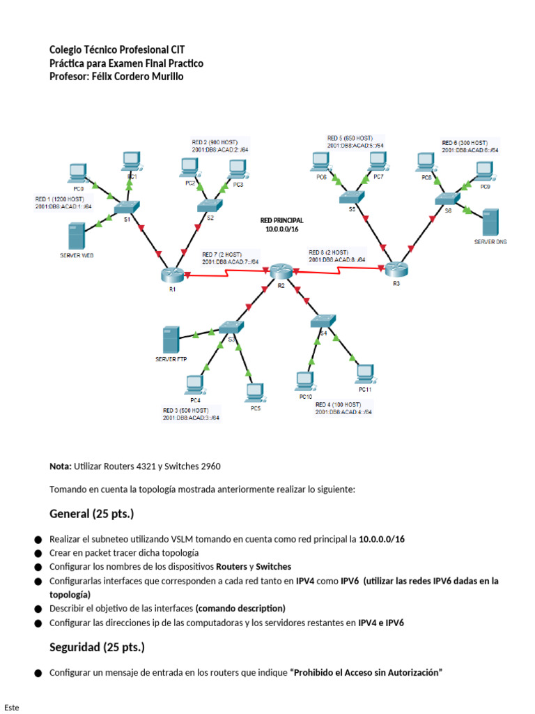 Practica de Examen Cisco | PDF | Enrutador (Computación) | Dirección IP