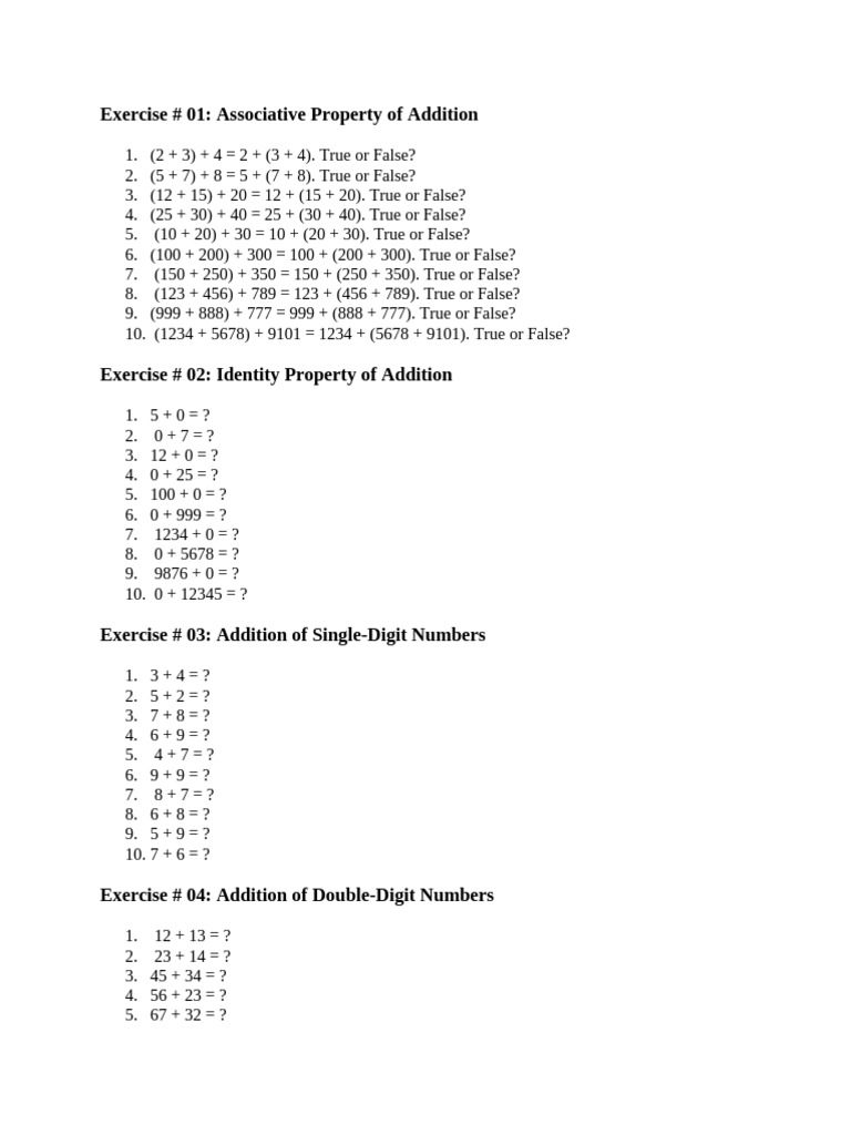 Math Excercies of Numbers | PDF | Mathematical Objects | Elementary ...