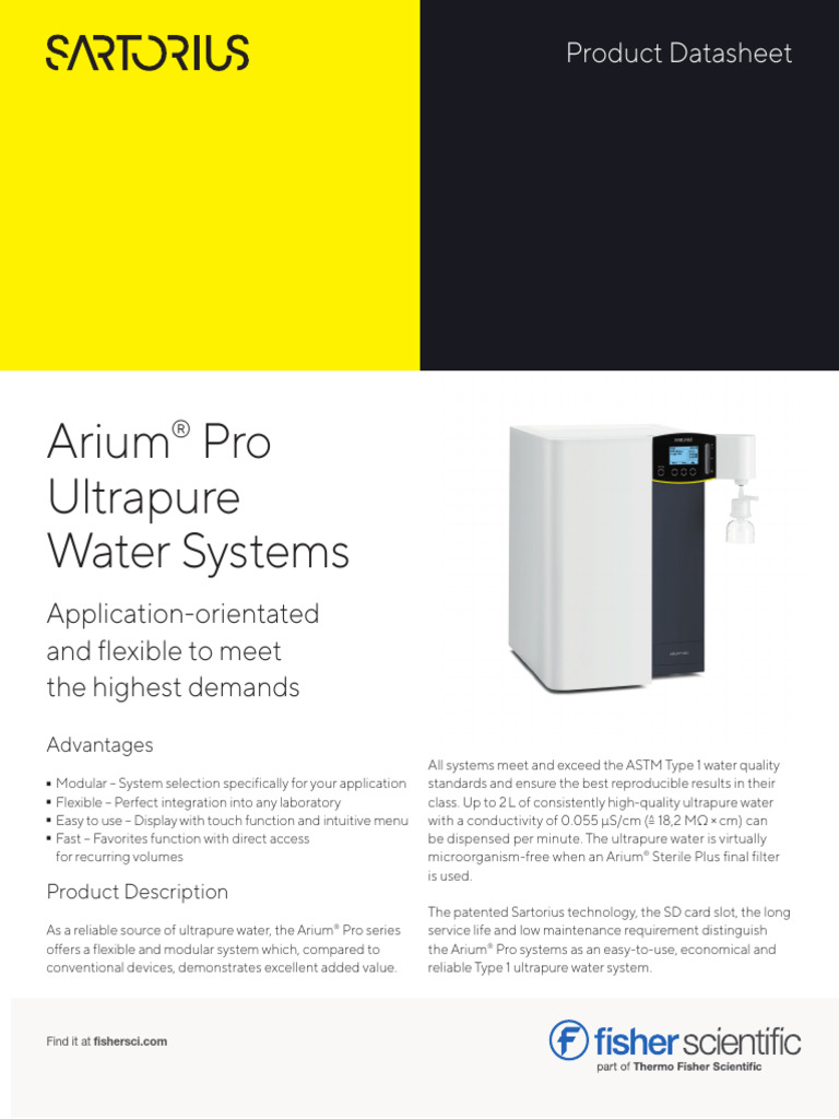 Sartorius Arium Pro Ultrapure Water Systems Brochure | PDF | Total ...