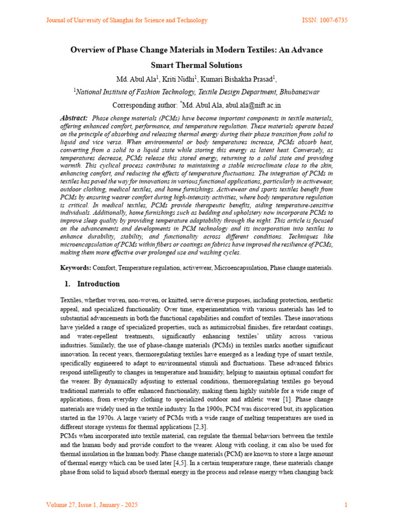 Overview of Phase Change Materials in Modern Textiles An Advance | PDF ...