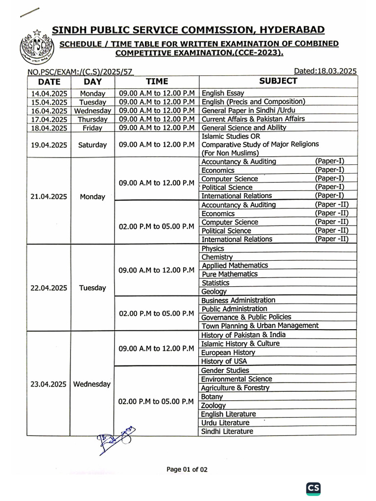 Timetable CCE-2023 250318 220129 | PDF