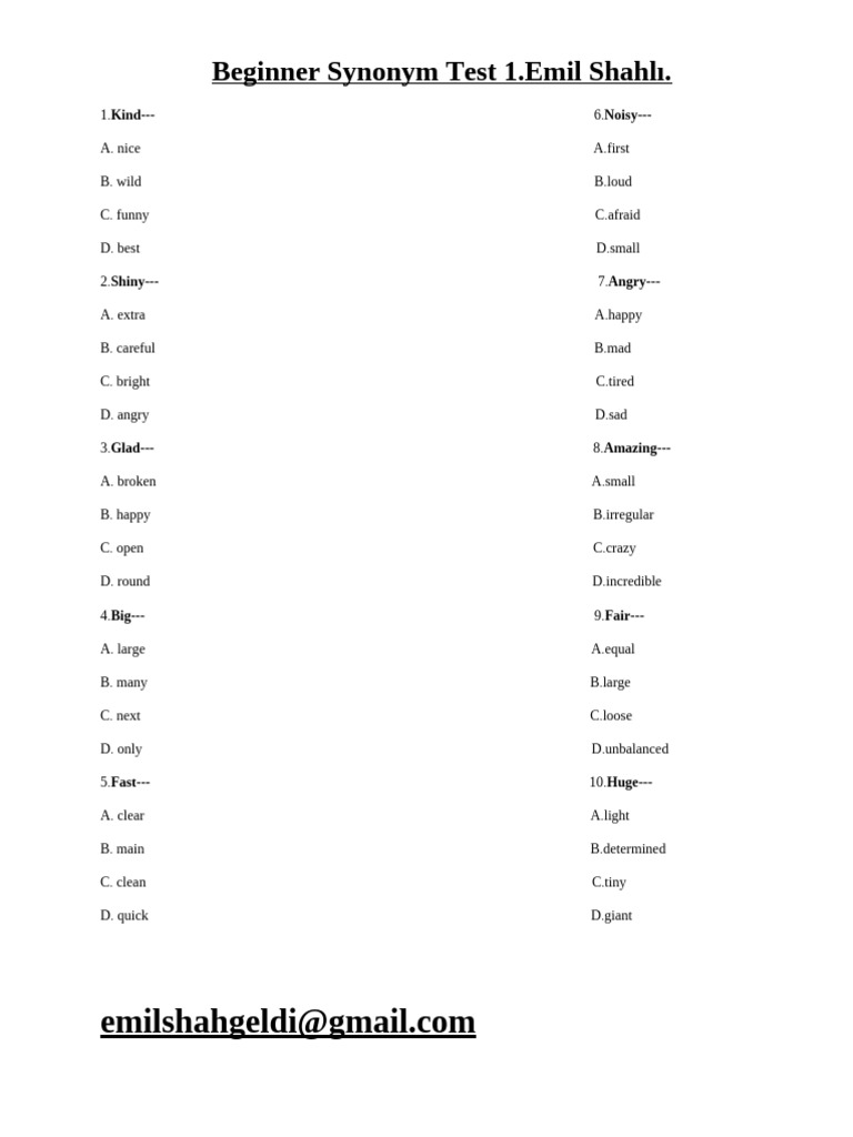 Beginner Synonym Test | PDF