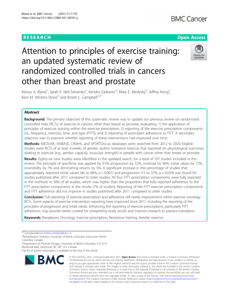 Attention To Principles of Exercise Training: An Updated Systematic ...