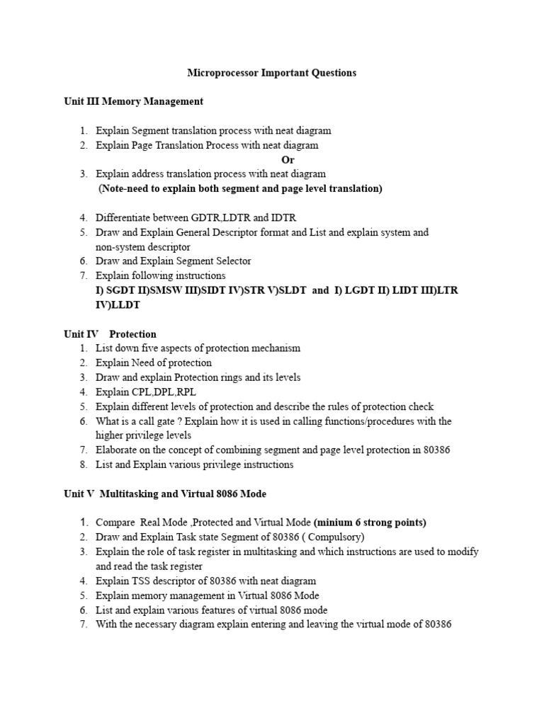 Microprocessor - Important Questions (Unit 3 To 6) | PDF