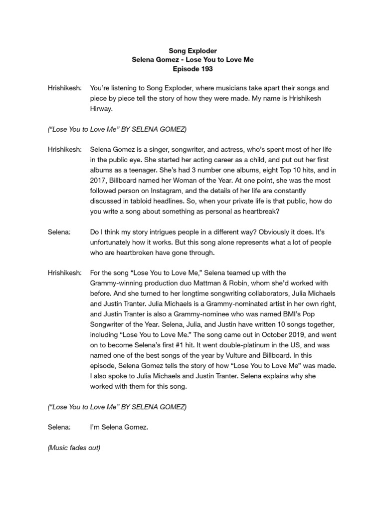 Selena Gomez Transcript | PDF | Popular Music | Sound Recording