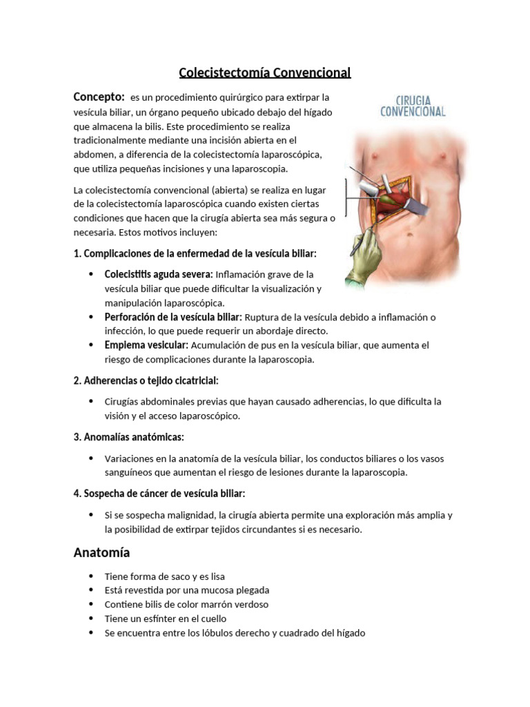 Colecistectomía Convencional: Procedimiento y Riesgos | PDF | Vesícula ...