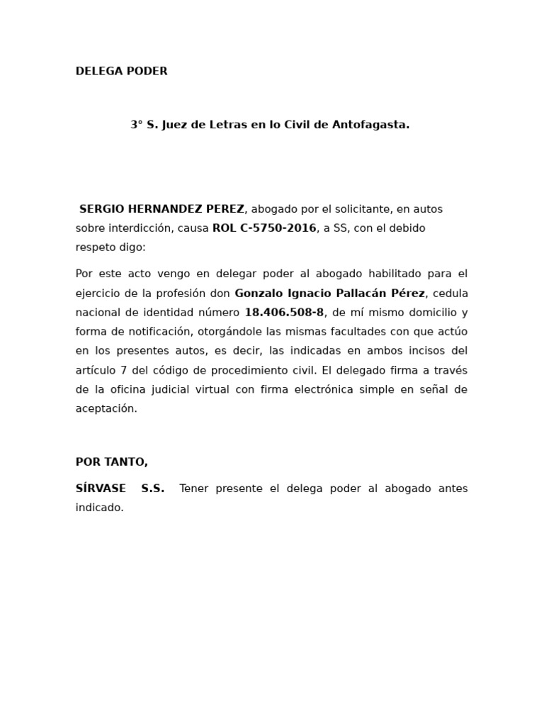 Delega Poder C-5056-2016 3SJL Civil de Antofagasta | PDF